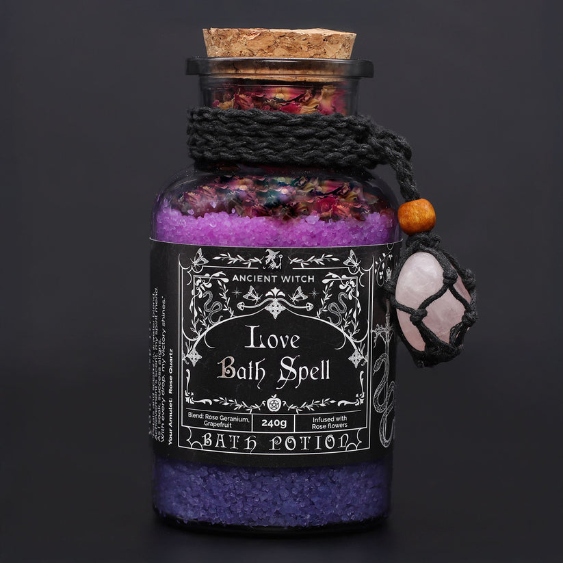 Ancient Witch Bath Spell Potion & Rose Quartz Crystal Amulet - Love ...