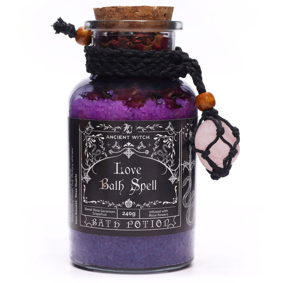 Ancient Witch Bath Spell Potion & Rose Quartz Crystal Amulet - Love ...